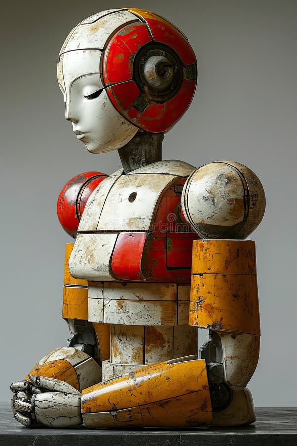 Old and worn robot bust. stock illustration. Illustration of cyborg ...