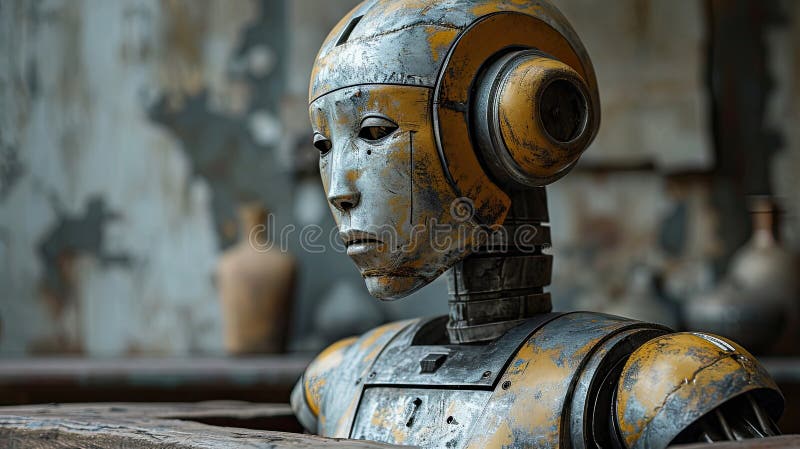 Old and worn robot bust. stock illustration. Illustration of solitude ...