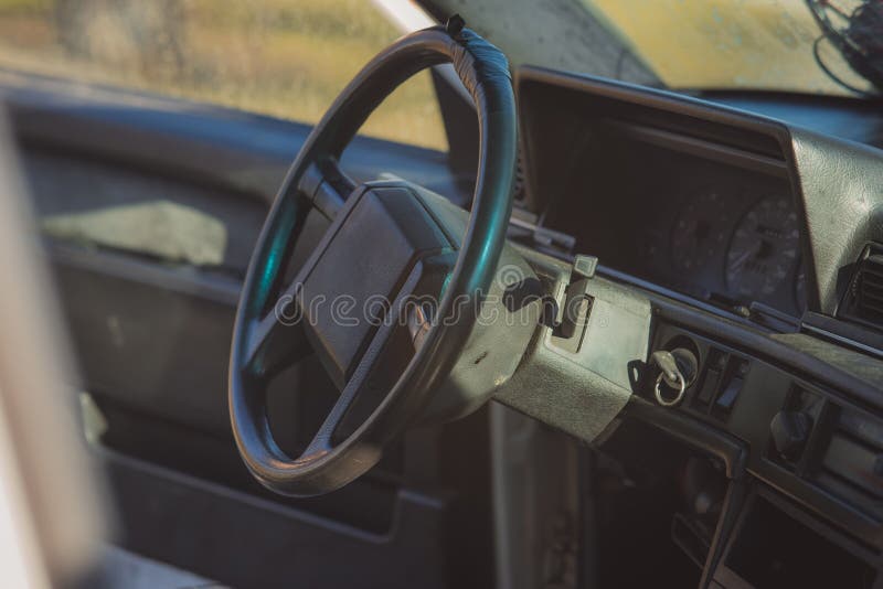 Old and Worn Steering Wheel of an Older Car. Rectangular Shape O Stock ...