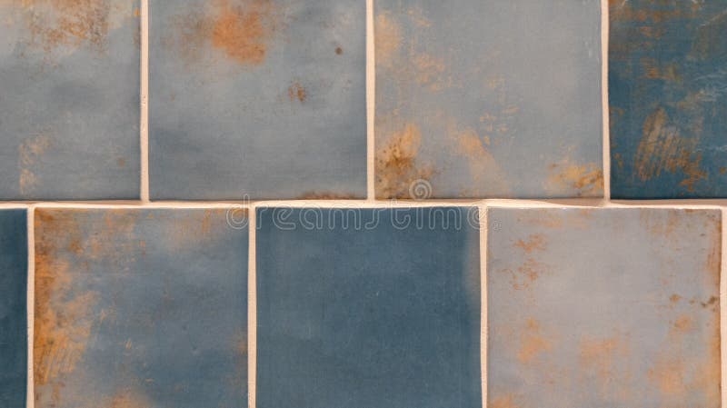 Old and Worn Tiling Tile Wall Background with Traces of Oxidation Blue ...