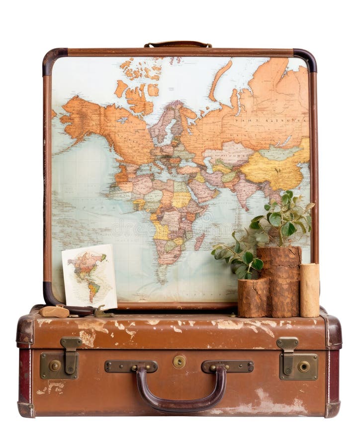 Travel Suitcase World Map Pattern Isolated White Stock Photos - Free ...