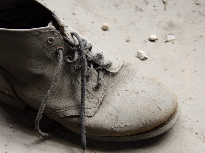 An old, worn work boot. stock photo. Image of boot, factory - 148412122