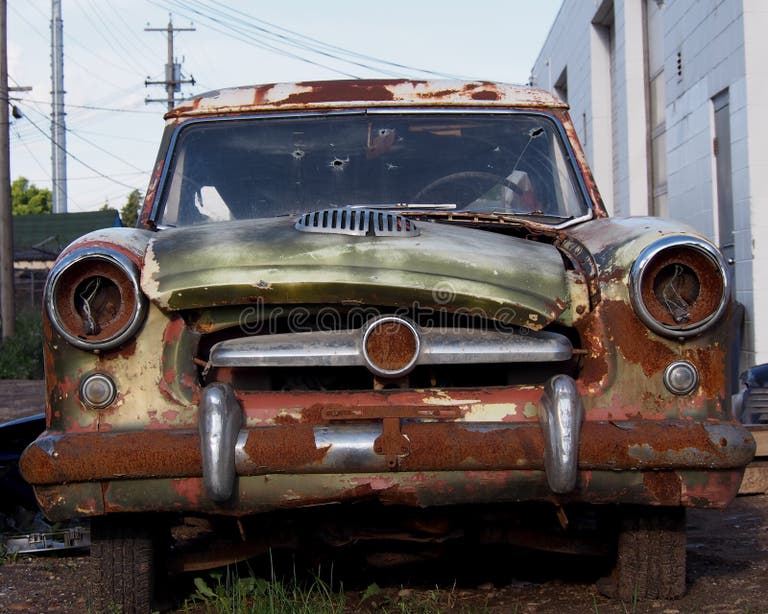 Old Wrecked Car with Bullet Holes in Windshield Stock Photo - Image of ...