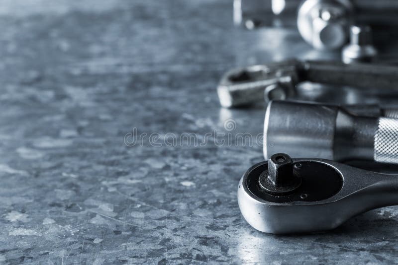 Tools and Engine Parts in the Workplace Automotive Mechanic Stock Photo ...