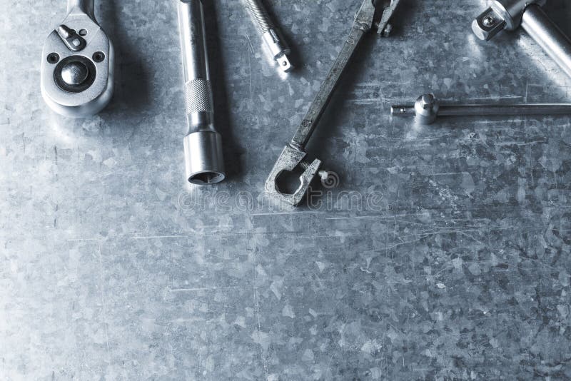 Old Wrench and Tools and Engine Spare Parts Stock Photo - Image of ...