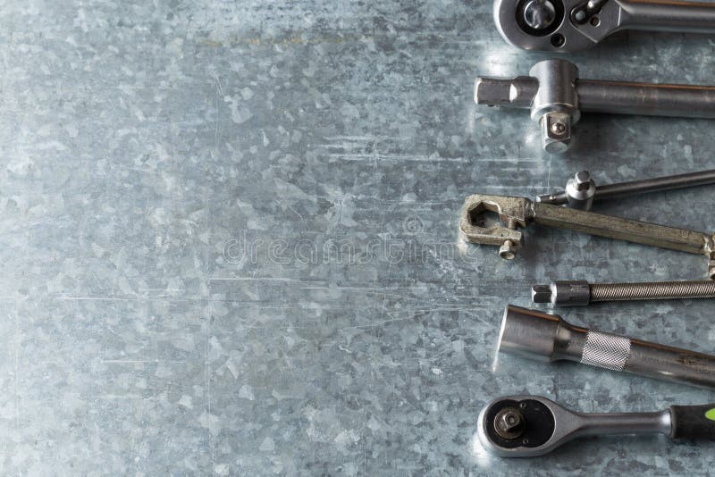 Old Wrench and Tools and Engine Spare Parts Stock Photo - Image of ...