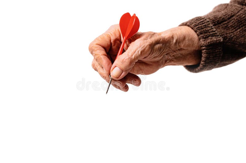 Old Wrinkled Hand with Dart Taking Aim at a Target Stock Photo - Image ...