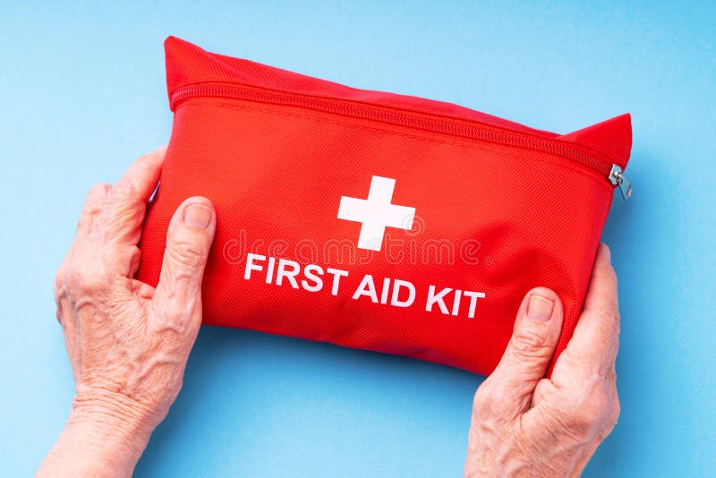 Old Wrinkled Hands Holding First Aid Kit Stock Image - Image of ...