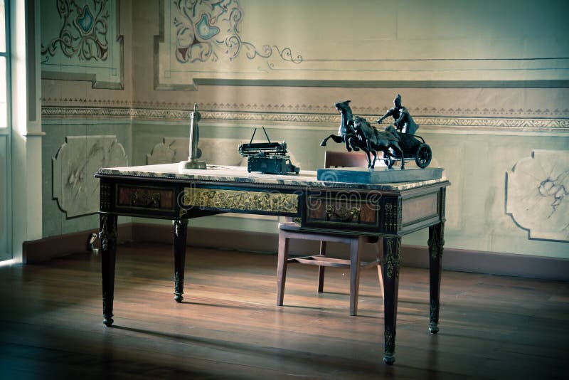 Old Writing Desk Full of Quills and Typewriter Stock Image - Image of ...