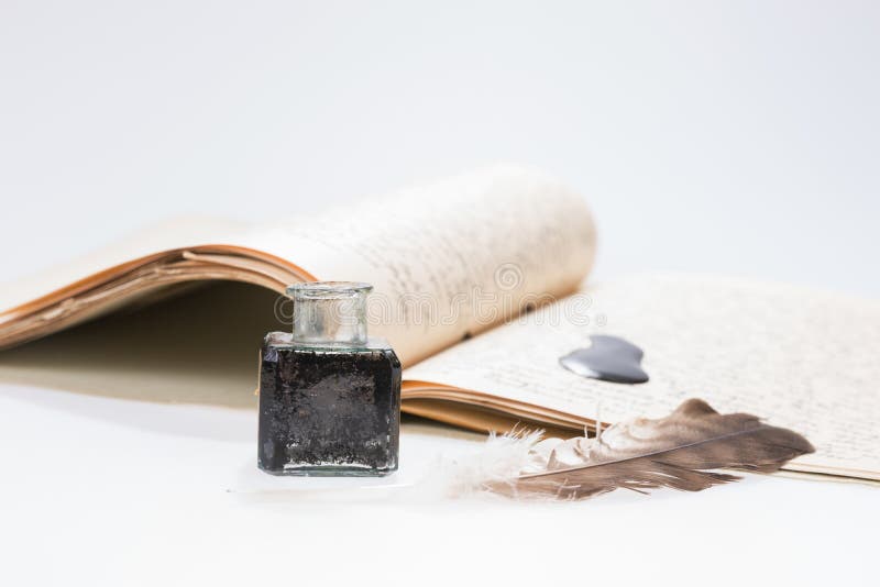 Old Writing Feather and Ink Spot with Handwritten Letter Stock Image ...
