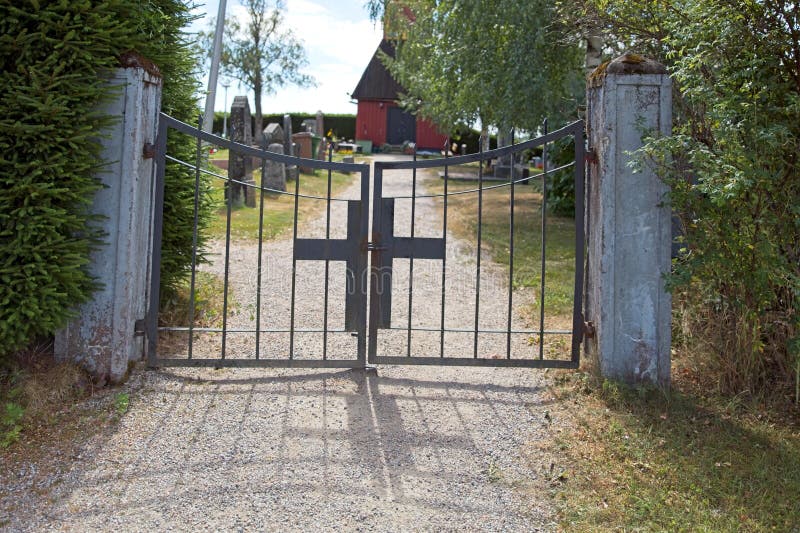 Gate with a cross. stock image. Image of design, graveyard - 324422725