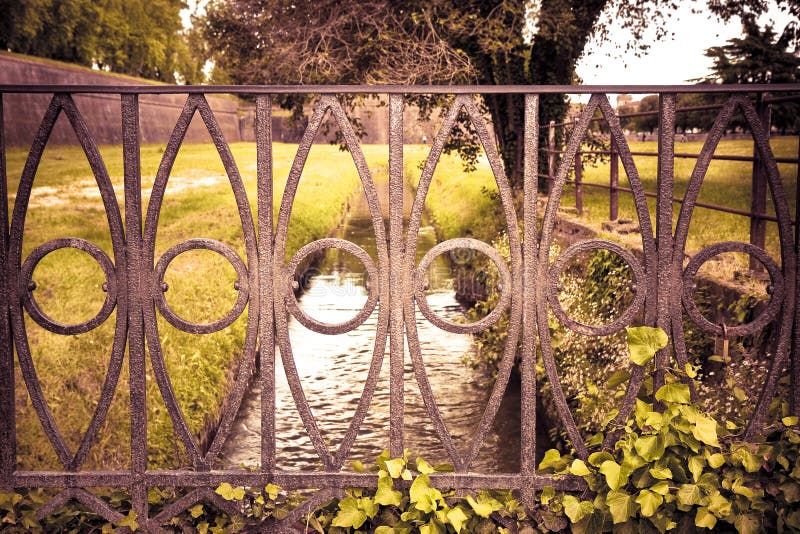 Old Wrought Iron Railing on a Walkway in Lucca Italy - Toned Image ...