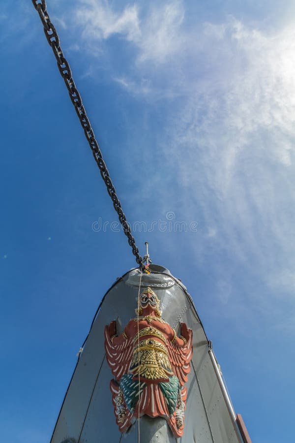 Old WWII Sloop Ship Bow with Garuda Sculpture HTMS Mae Klong Stock ...