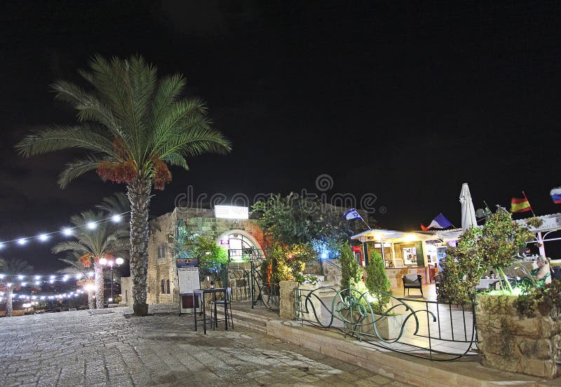 Old Yaffo by night, Israel editorial stock image. Image of jewish ...