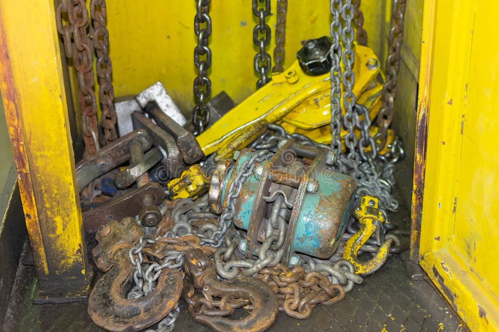 Old Yellow Manual Chain Winch Stock Image - Image of activity, business ...