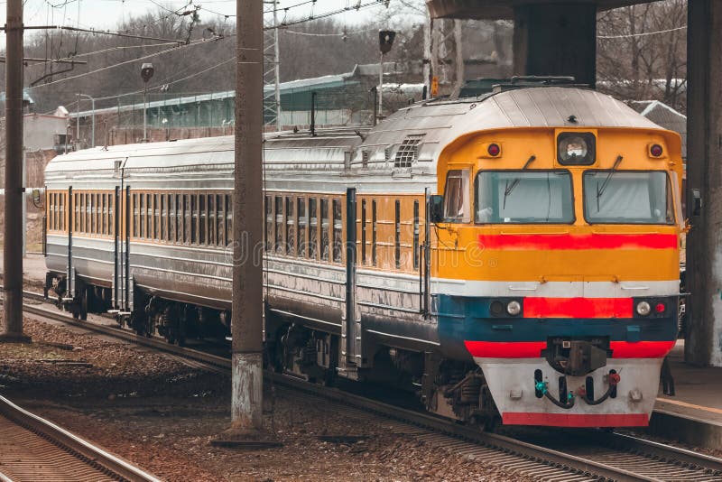 Yellow diesel train stock image. Image of wagon, motion - 107201343