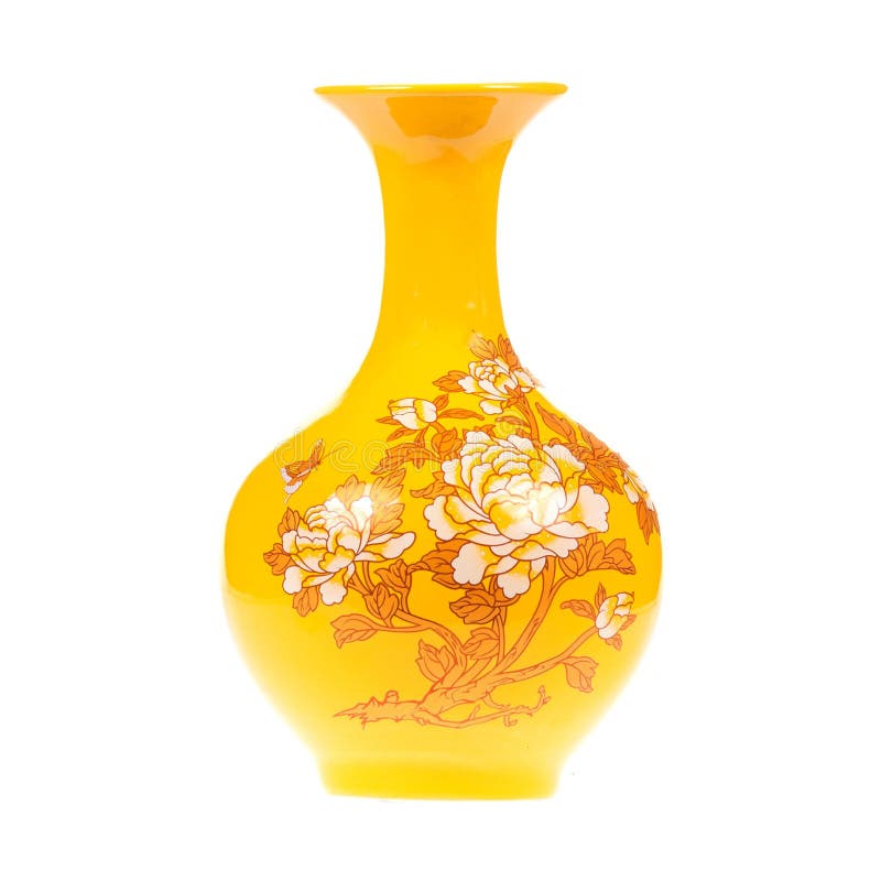 Old Yellow Porcelain Vase Isolated Stock Image - Image of faience ...