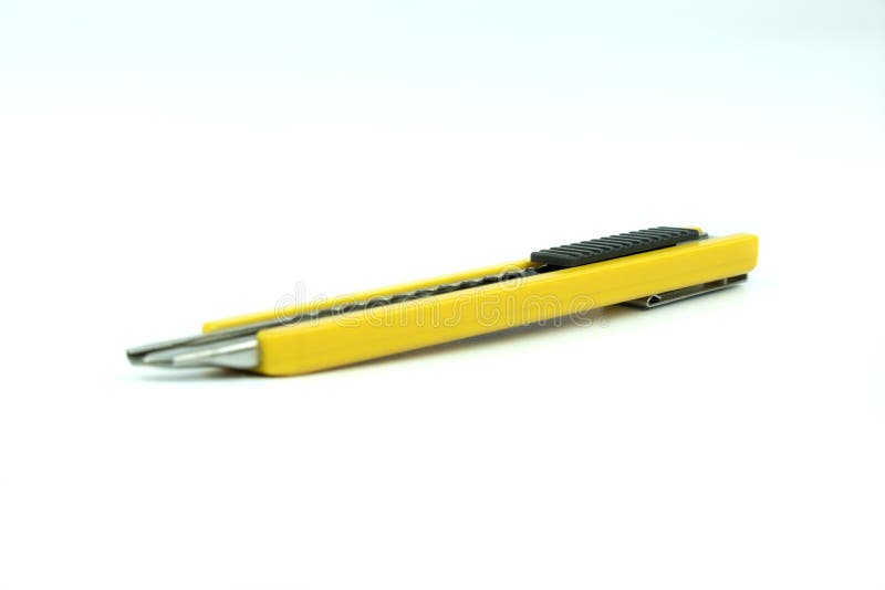 Old Yellow Small Cutter Knife Rust Blade Isolated White Background ...