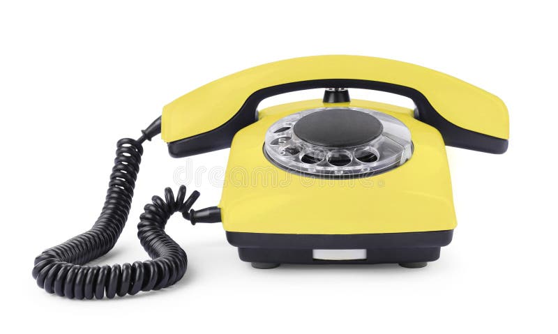 Old Yellow Telephone with Rotary Dial Isolated on White Stock Photo ...