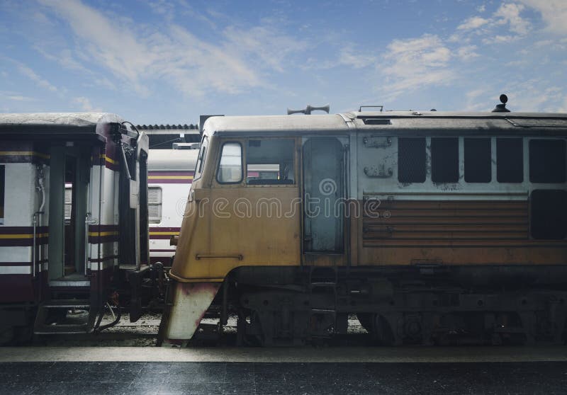 Old Yellow Train at Railway Station Stock Photo - Image of track ...
