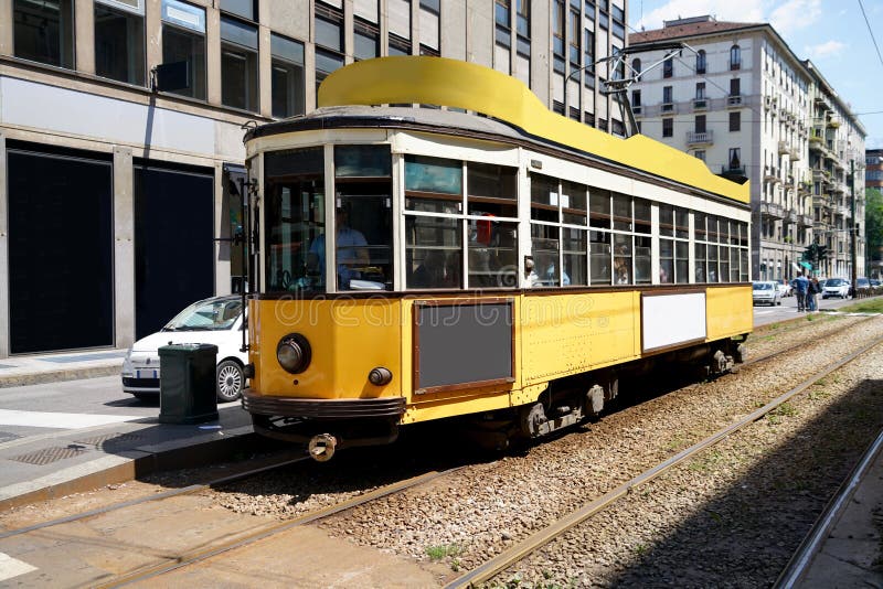 Old yellow tram stock photo. Image of yellow, italy, vintage - 76025526