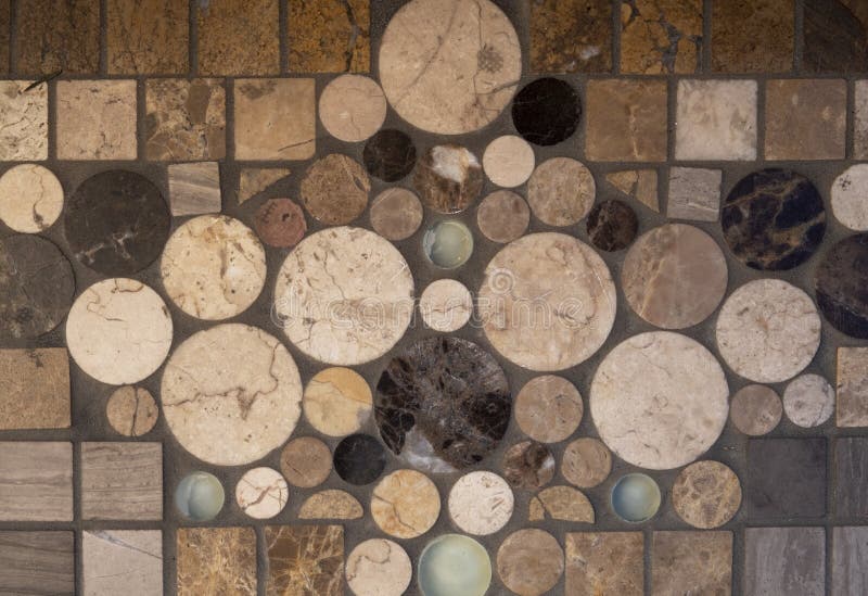Old Yellow Wall with Square and Round Ceramic Tiles of Different Sizes ...