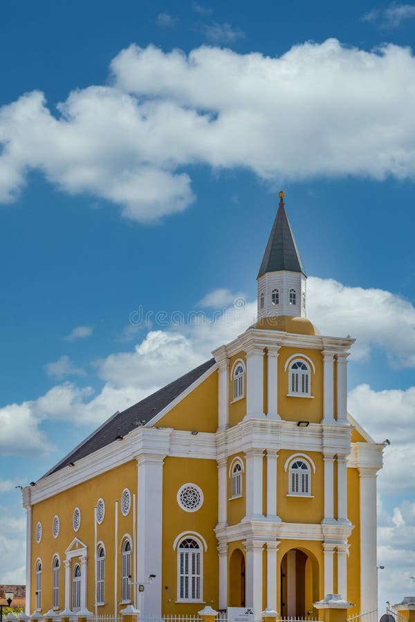 Yellow and White Church on Curacao Stock Image - Image of church ...