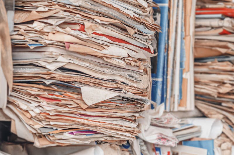 Old Yellowed Papers, Documents on the Shelves Stock Image - Image of ...