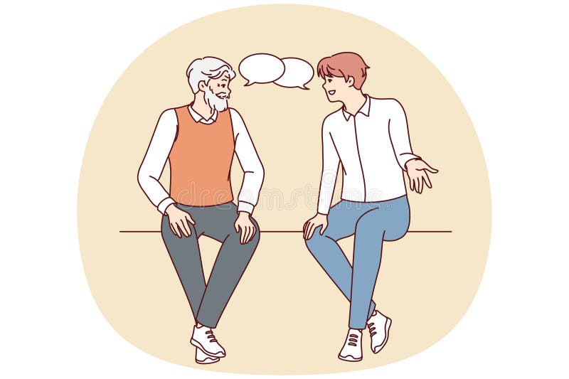 Old and young men talking stock vector. Illustration of together ...