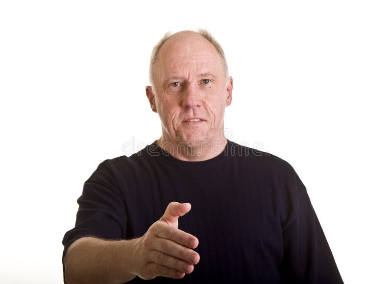 Older Bald Man Extending Hand for Shake Stock Image - Image of hand ...