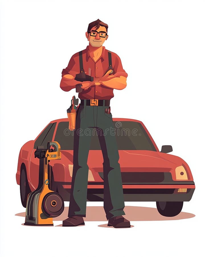 Older Car Mechanic Standing in Front of Car he is Working on. Stock ...