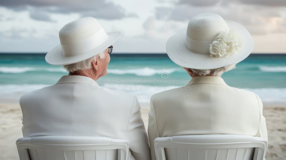 An Older Duo Watching the Sunset at the Shore Stock Image - Image of ...