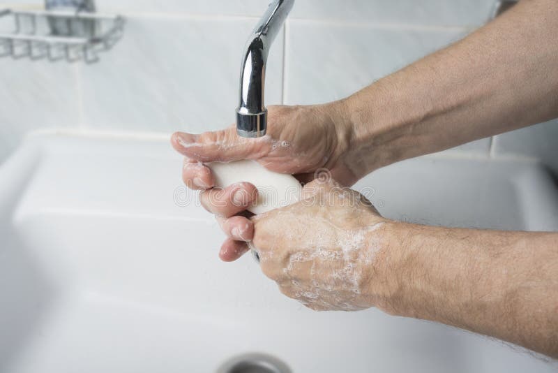 Older Male is Washing His Hand Under Faucet Stock Image - Image of ...
