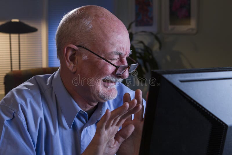 Older Man Grossed Out with Content on His Computer, Horizontal Stock ...