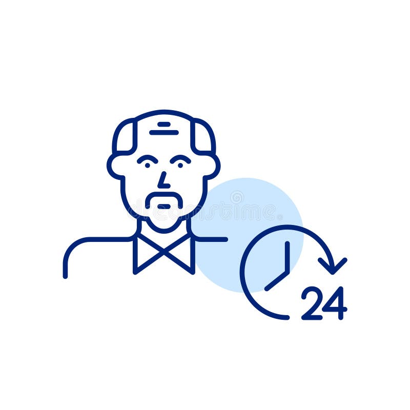 Older Man and 24 Hours Clock. always on Duty, Round the Clock Assistance for Seniors Stock ...