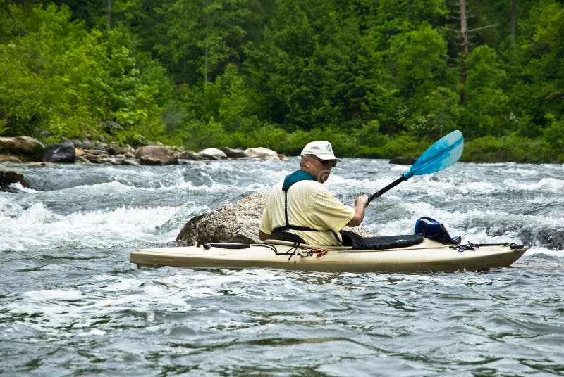 Man in Kayak at a Waterfall Stock Image - Image of enjoyment, active ...