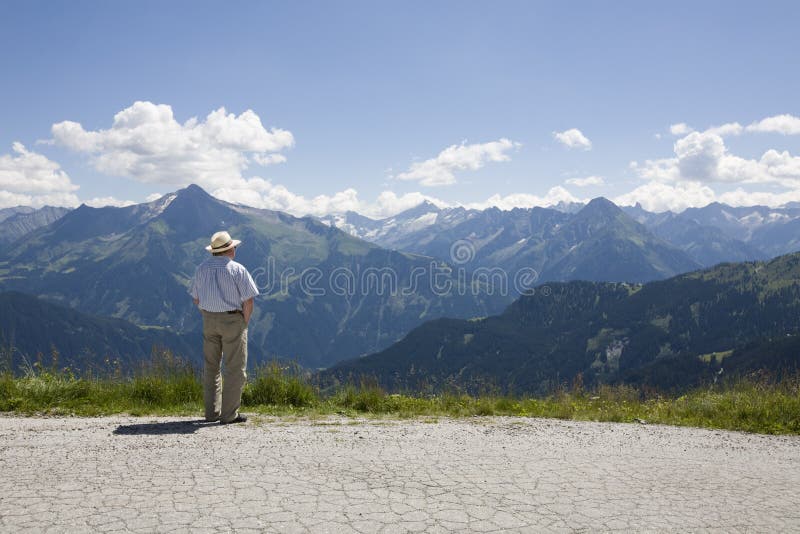 Older Man Overlooking the Valley Stock Photo - Image of panorama ...