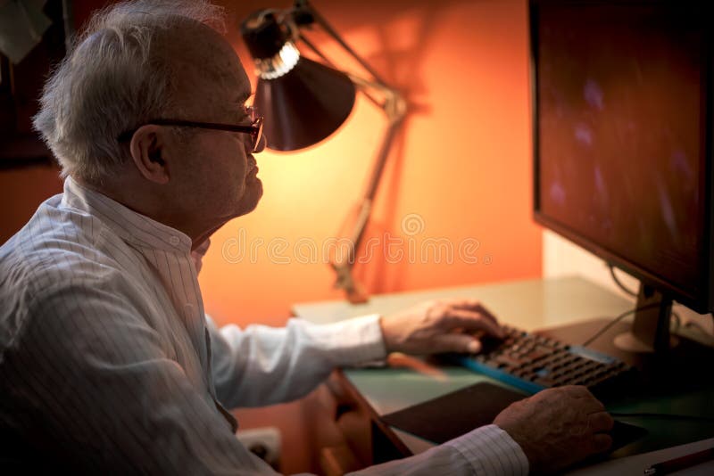 Older Man is Working on a Computer Stock Image - Image of businessman ...