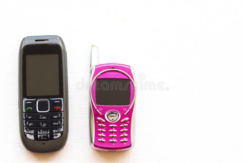 Older Mobile Phone Press the Button Old Generation Arrangement Flat Lay ...