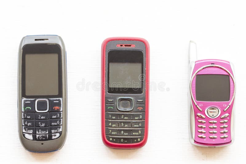 Older Mobile Phone Press the Button Old Generation Arrangement Flat Lay ...