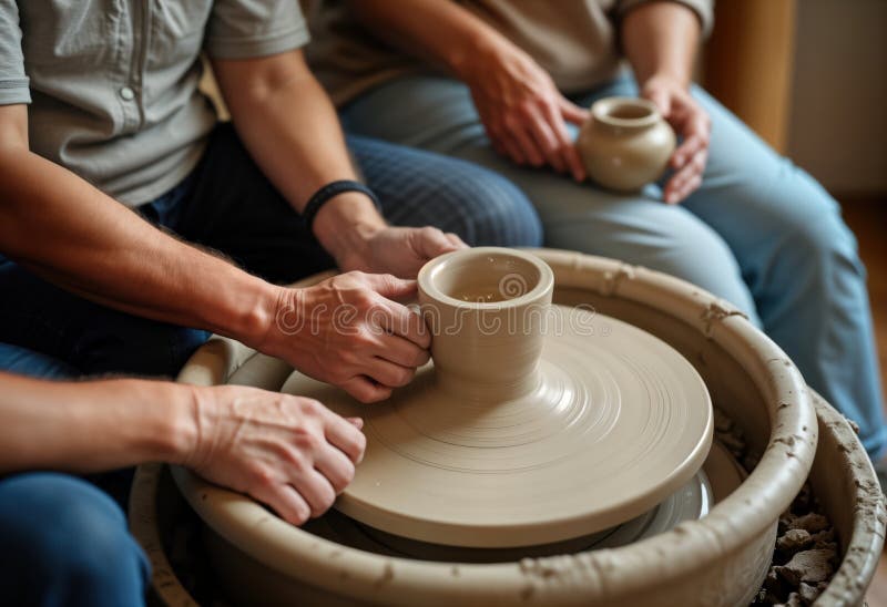 Older People Create Pottery Together in Workshop. Shape Clay on ...