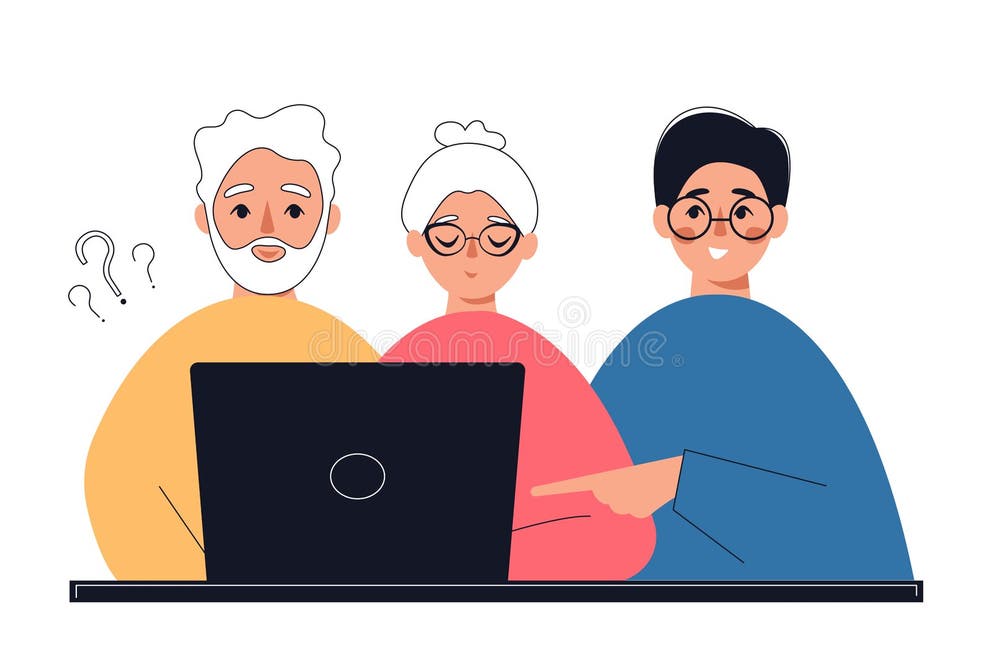 Older People Using Computer. Stock Vector - Illustration of senior ...
