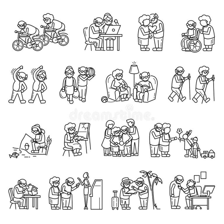 Older Persons Icon Set, Simple Style Stock Vector - Illustration of ...