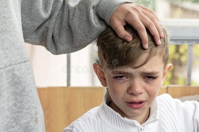 The Older Sister Calms the Crying Brother Stock Photo - Image of help ...