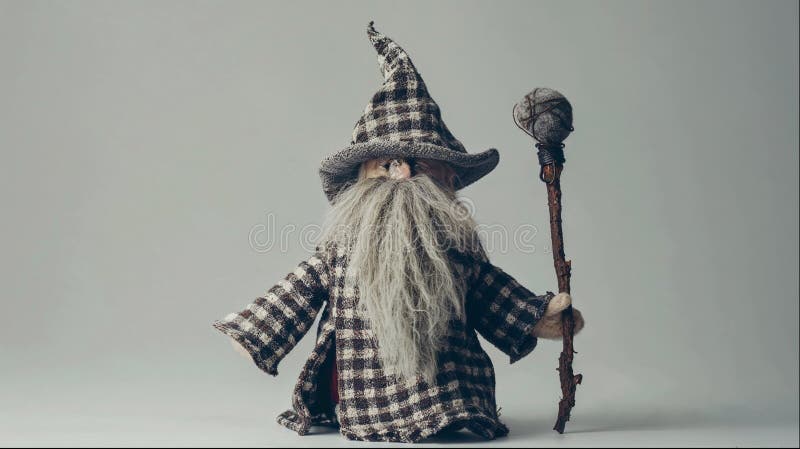 An Older Wizard Holding a Staff in a Studio Environment with Gray ...