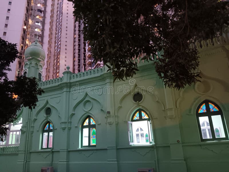 Jamia Mosque at dusk stock photo. Image of kong, arabic - 302330042