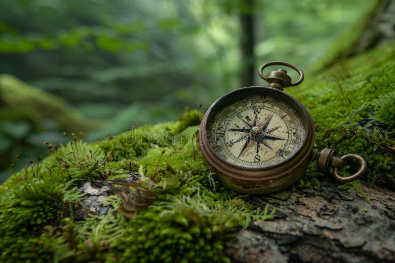 Vintage Compass on Forest Log Stock Photo - Image of compass, guide ...