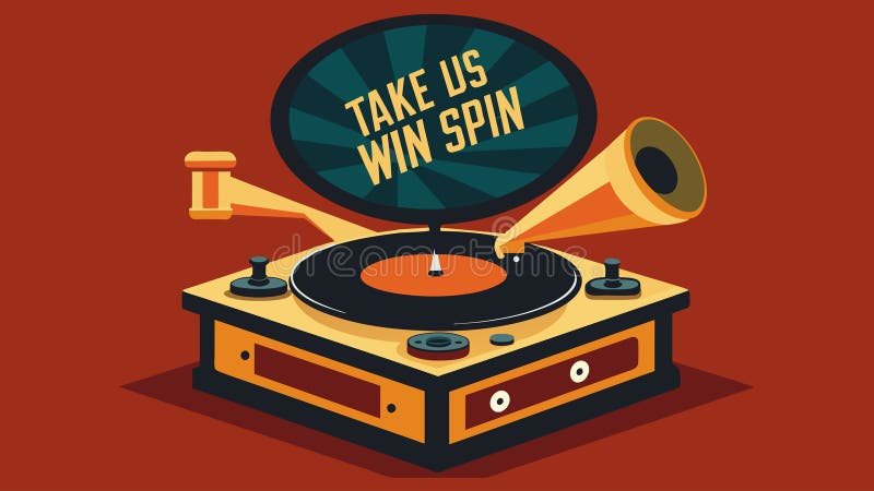 An Oldfashioned Record Player with the Words Take a Spin with Us and ...