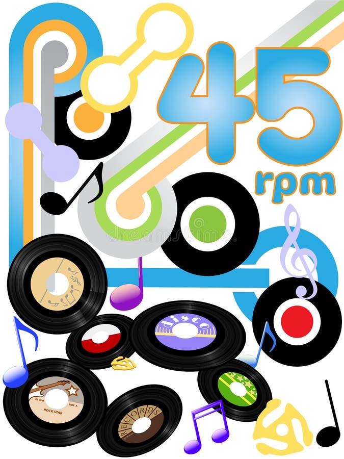 Oldies 45 RPM Rock and Roll Music Records Stock Vector - Illustration ...