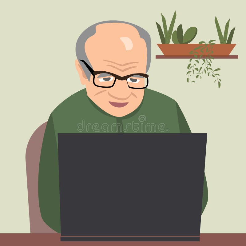 Oldman Staring at Computer Vector Illustration Stock Vector ...